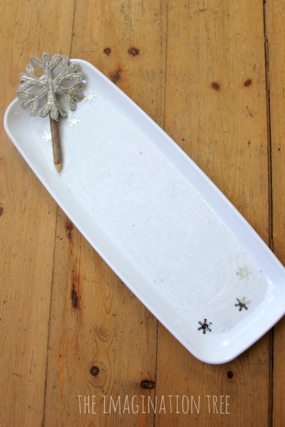 Sparkly Snow Sensory Writing Tray - The Imagination Tree